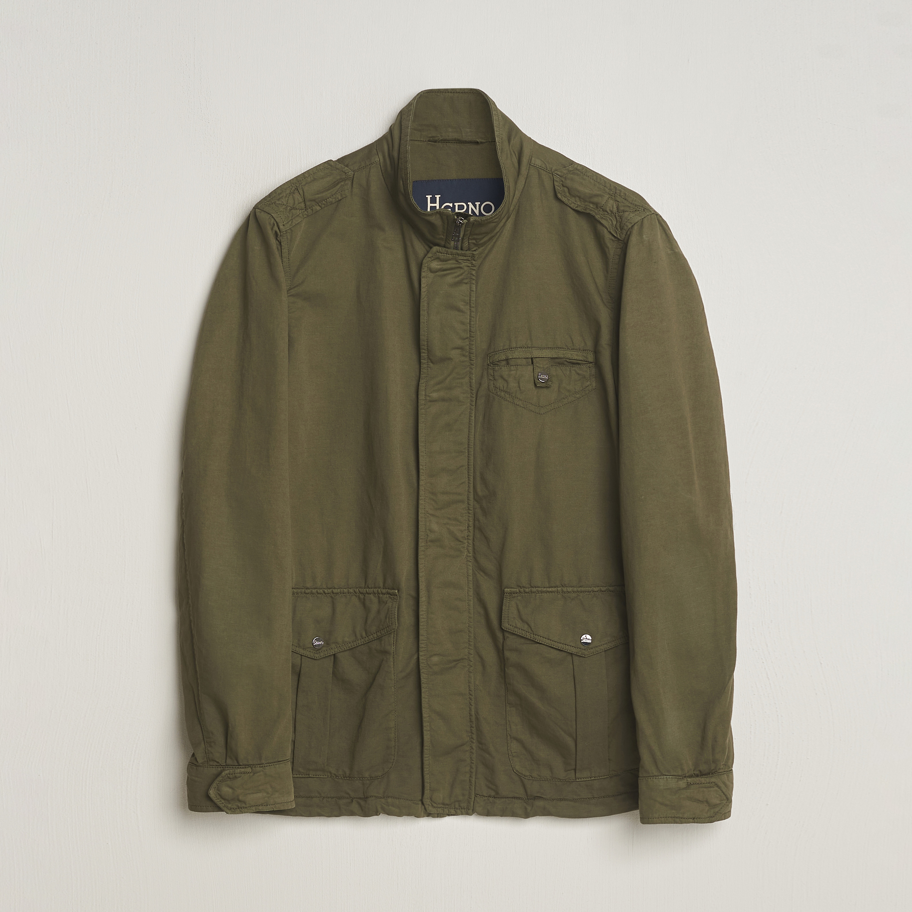 Herno Washed Cotton/Linen Field Jacket Military bei Care of Carl