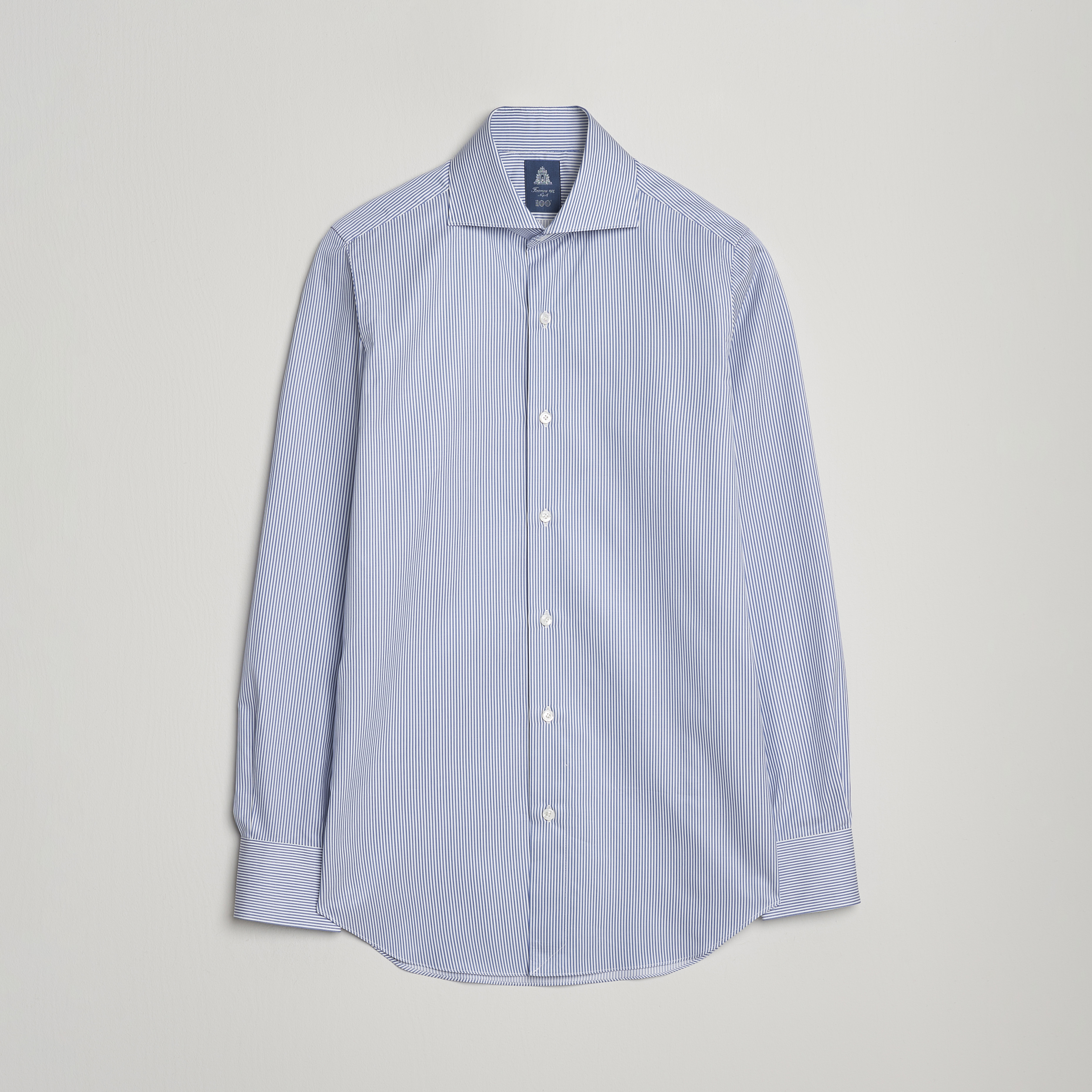 Finamore Napoli Milano Slim Cotton Twill Shirt Blue Stripe bei Care of Carl