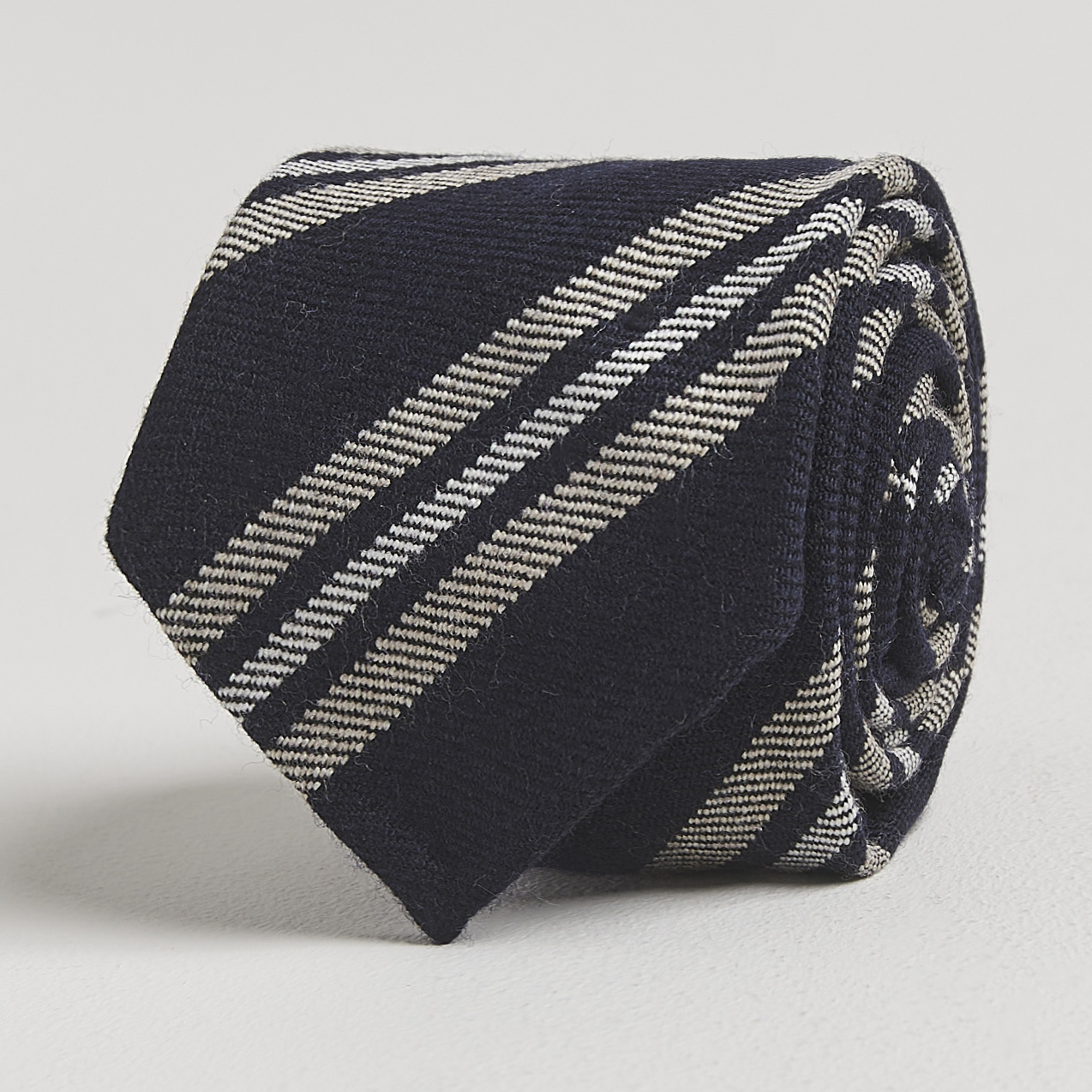 Finamore Napoli Wool Regimental Stripe Tie Navy/Beige bei Care of Carl