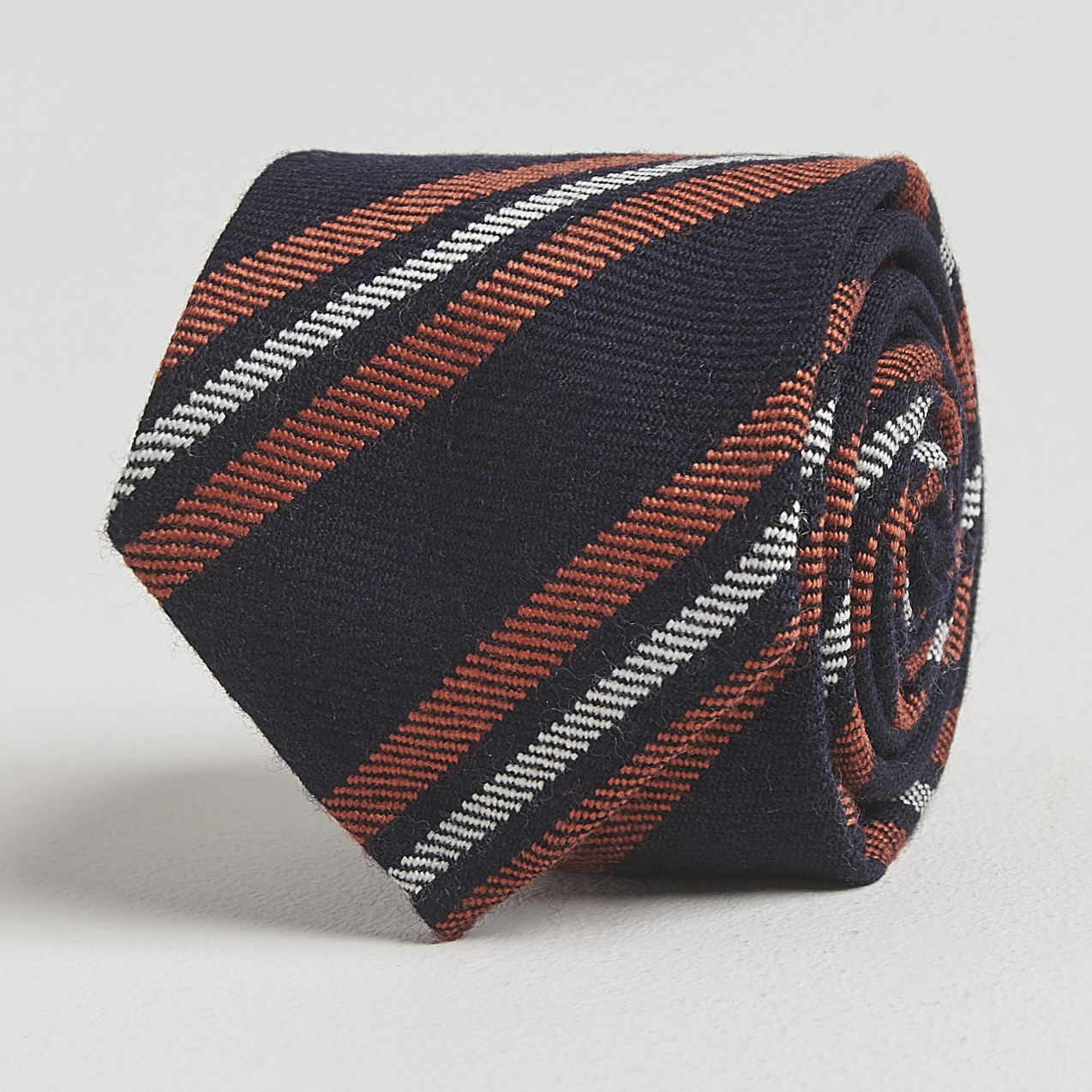 Finamore Napoli Wool Regimental Stripe Tie Navy/Orange bei Care of Carl