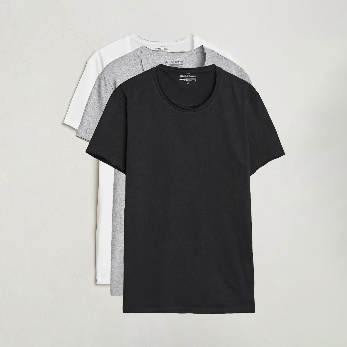 Bread & Boxers 3-pack Crew Neck Relaxed White/Black/Grey Melange bei Care o